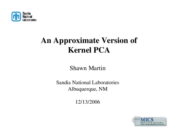 (PDF) An Approximate Version of Kernel PCA