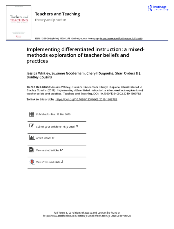 (PDF) Implementing differentiated instruction: a mixed-methods exploration of teacher beliefs ...