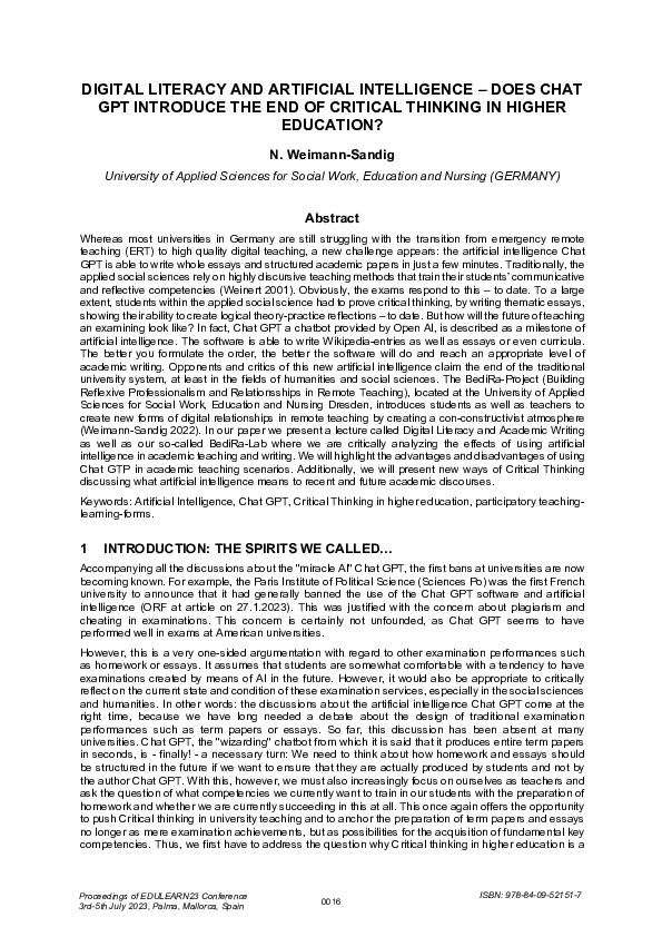 (PDF) DIGITAL LITERACY AND ARTIFICIAL INTELLIGENCE -DOES CHAT GPT ...