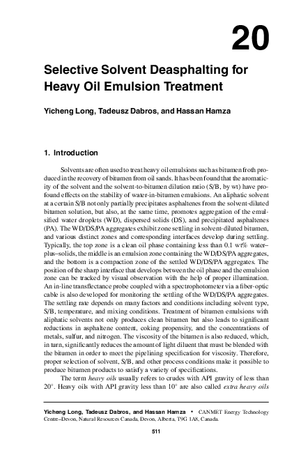(PDF) Selective Solvent Deasphalting for Heavy Oil Emulsion Treatment