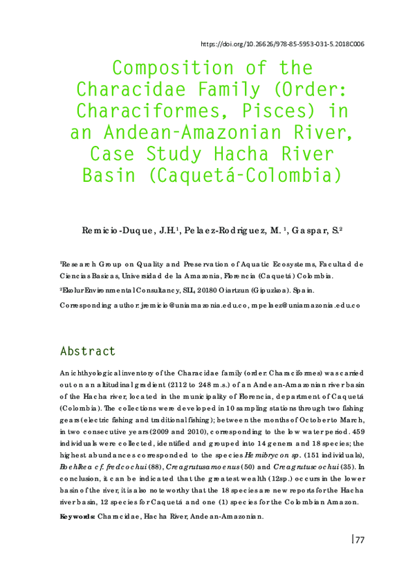 (PDF) Composition of the Characidae Family (Order: Characiformes) in an ...