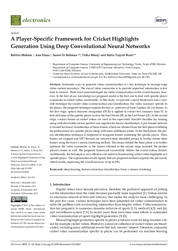 (PDF) A Player-Specific Framework for Cricket Highlights Generation ...