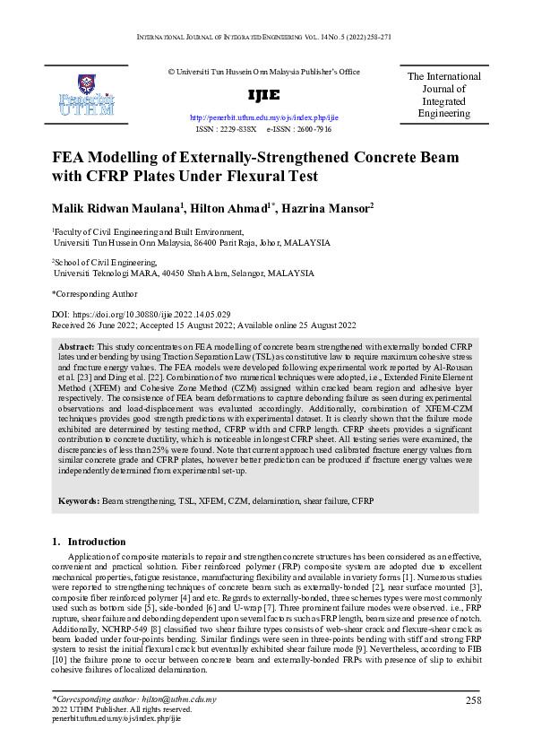 Pdf Fea Modelling Of Externally Strengthened Concrete Beam With Cfrp