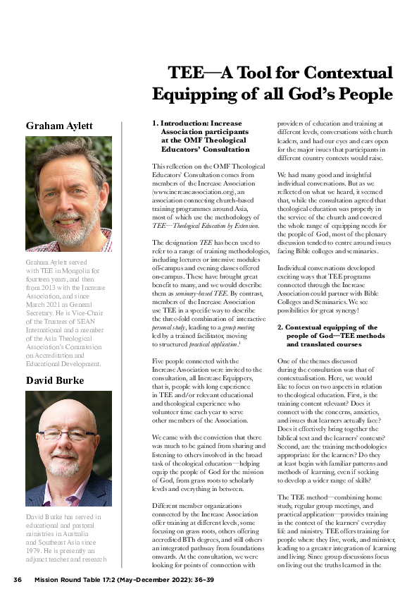 (PDF) TEE - A tool for contextual equipping of all God's people