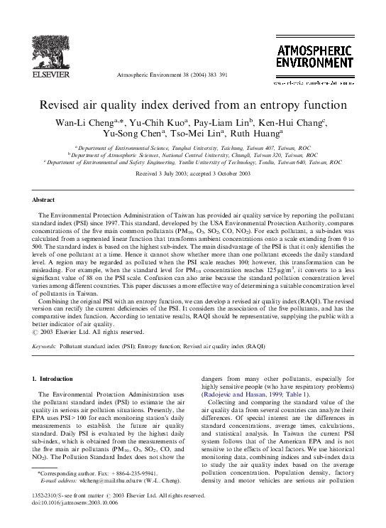 (PDF) Revised air quality index derived from an entropy function