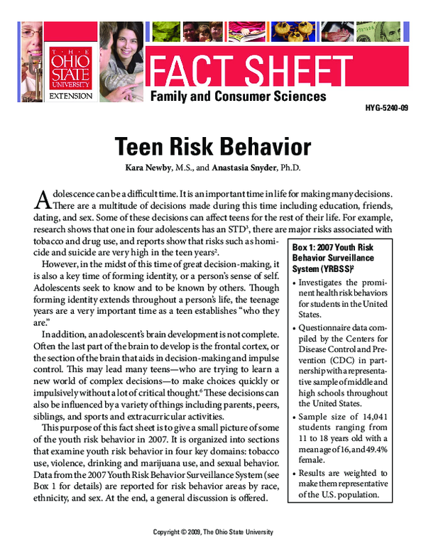 (PDF) Teen Risk Behavior | Anastasia Snyder - Academia.edu