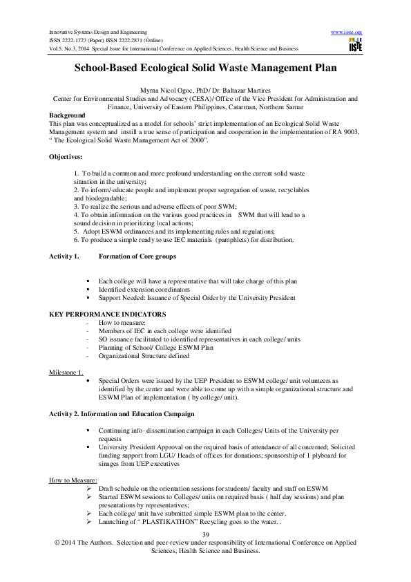(PDF) School-Based Ecological Solid Waste Management Plan