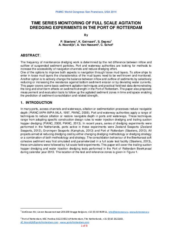 (PDF) Time Series Monitoring of Full Scale Agitation Dredging Experiments in the Port of ...