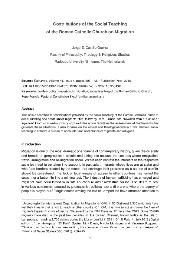 (PDF) Contributions of the Social Teaching of the Roman Catholic Church ...