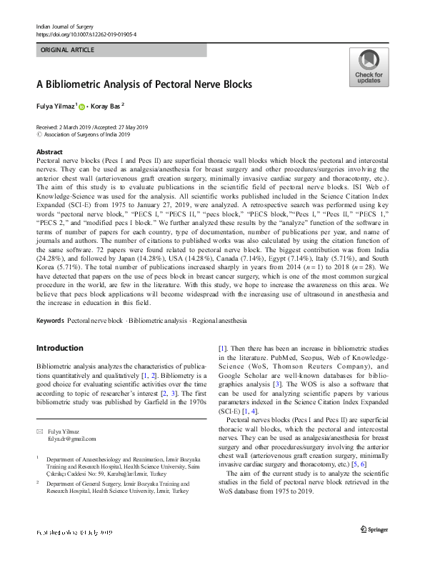 (PDF) A Bibliometric Analysis of Pectoral Nerve Blocks