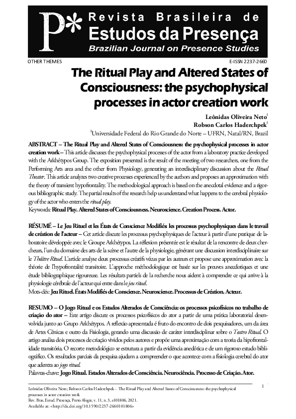 (PDF) The Ritual Play and Altered States of Consciousness: the ...