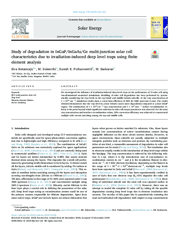 (PDF) Study of degradation in InGaP/InGaAs/Ge multi-junction solar cell ...