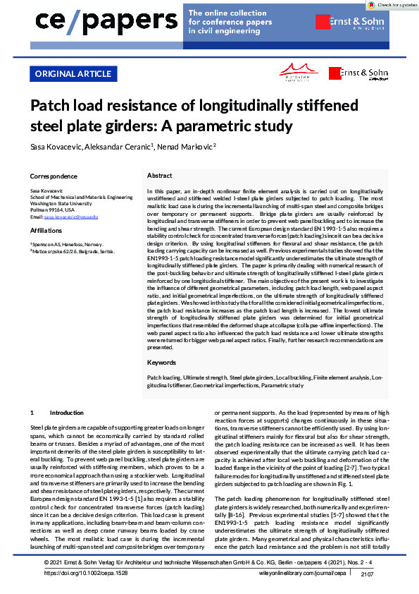 (PDF) Patch load resistance of longitudinally stiffened steel plate ...