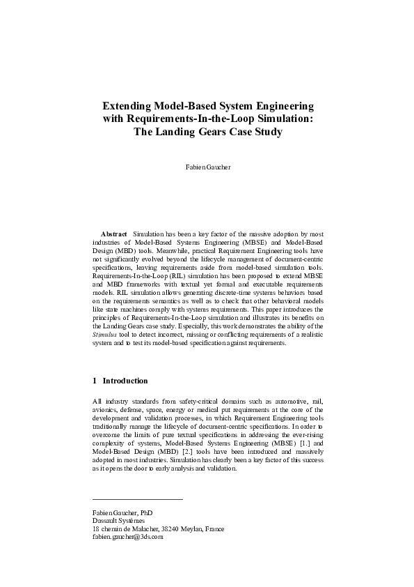 (DOC) Extending Model-Based System Engineering with Requirements-In-the-Loop Simulation: The ...