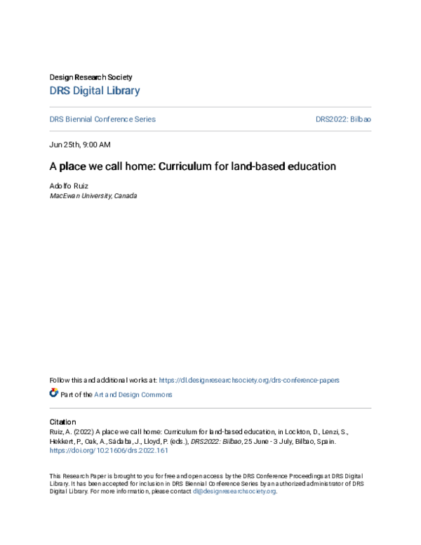 (PDF) A place we call home: Curriculum for land-based education