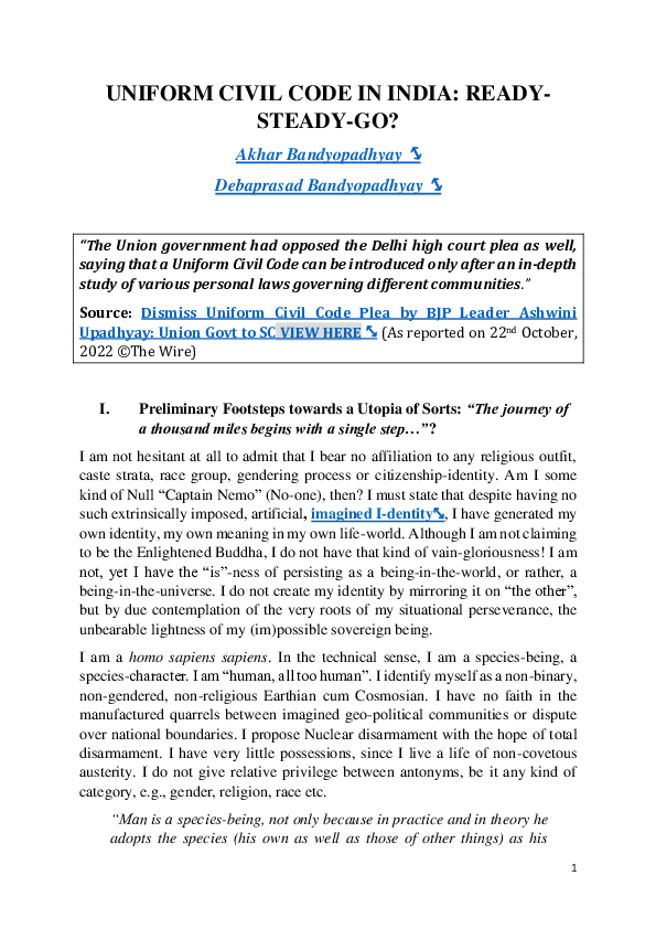 (PDF) UNIFORM CIVIL CODE IN INDIA: READY-STEADY-GO?
