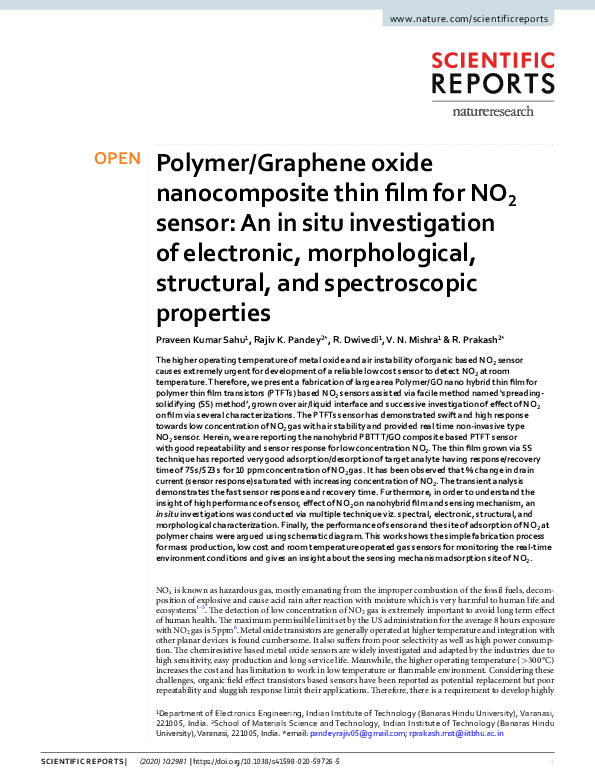 (PDF) Polymer/Graphene oxide nanocomposite thin film for NO2 sensor: An ...