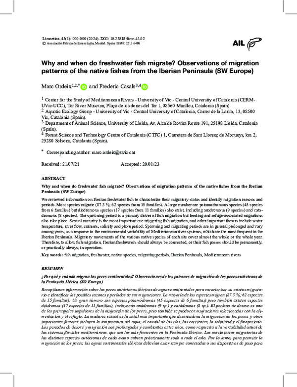 (PDF) Why and when do freshwater fish migrate? Observations of ...