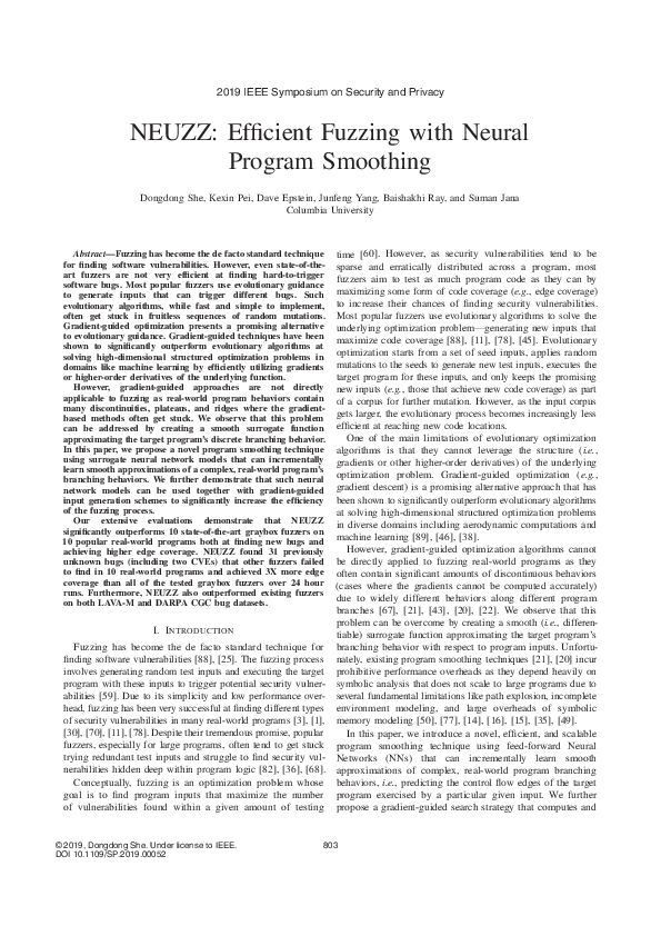 (PDF) NEUZZ: Efficient Fuzzing with Neural Program Smoothing | Baishakhi Ray - Academia.edu