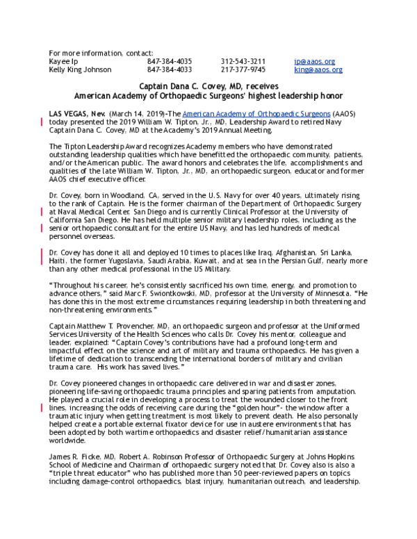 (PDF) American Academy of Orthopaedic Surgeons' highest leadership honor