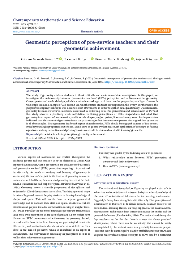 (PDF) Geometric perceptions of pre-service teachers and their geometric ...