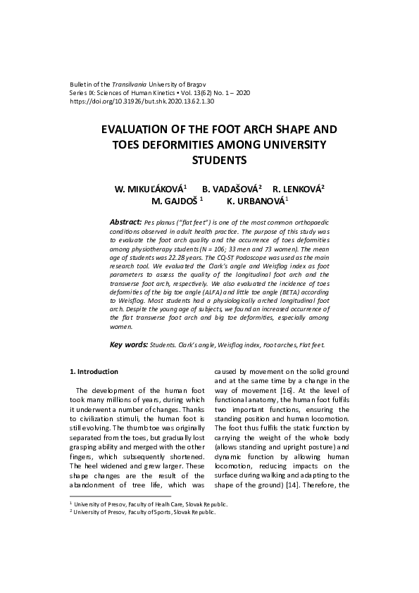 (PDF) Evaluation of the Foot Arch Shape and Toes Deformities Among ...