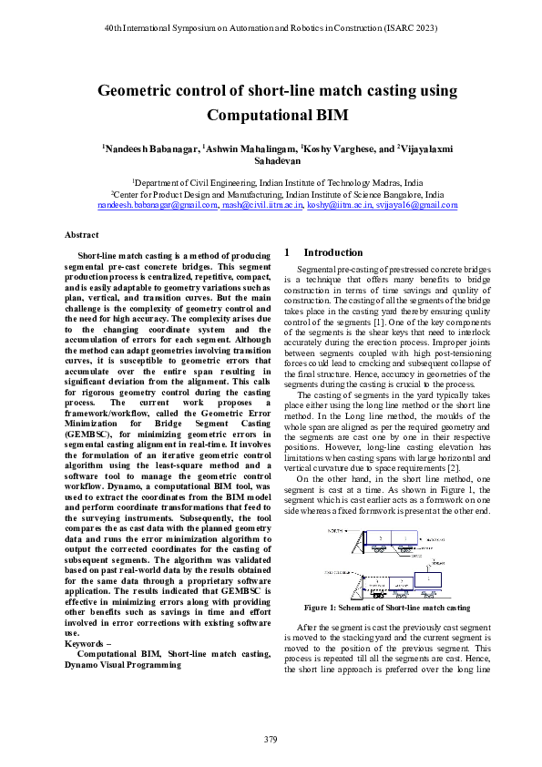 (PDF) Geometric control of short-line match casting using Computational BIM