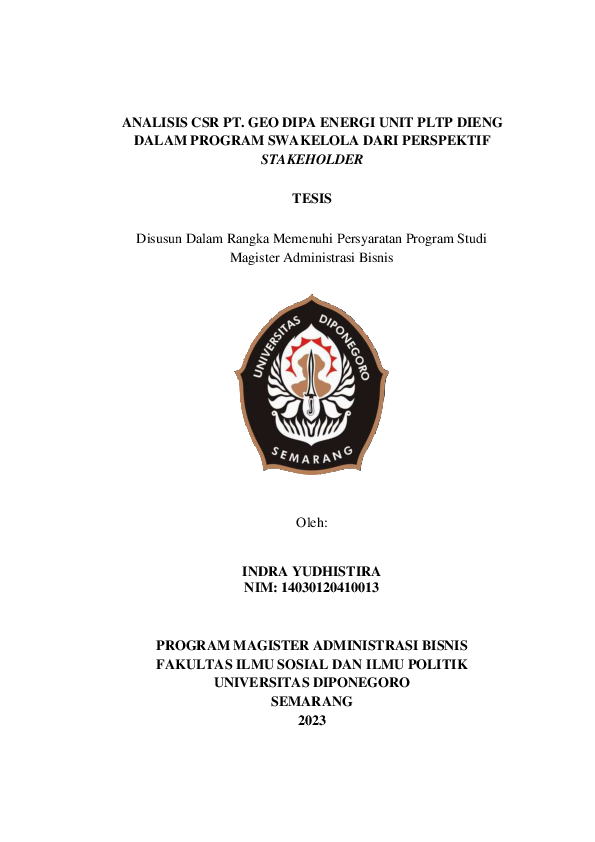 (PDF) Analisis CSR PT. Geo Dipa Energi Unit PLTP Dieng dalam Program ...