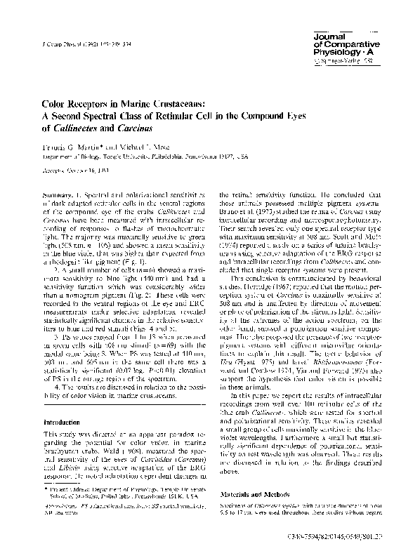 (PDF) Color receptors in marine crustaceans: A second spectral class of ...
