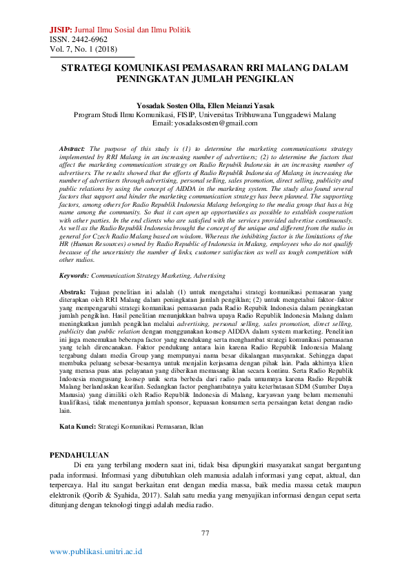 (PDF) Strategi Komunikasi Pemasaran Rri Malang Dalam Peningkatan Jumlah ...