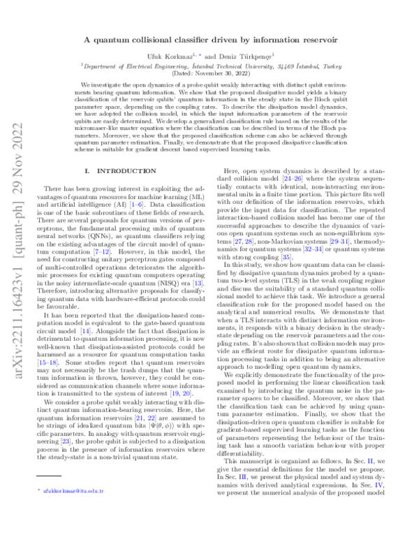 (PDF) Quantum collisional classifier driven by information reservoirs