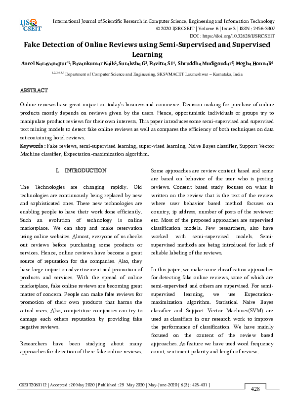 (PDF) Fake Detection of Online Reviews using Semi-Supervised and ...