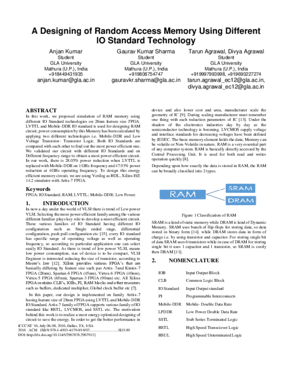 Pdf A Designing Of Random Access Memory Using Different Io Standard Technology