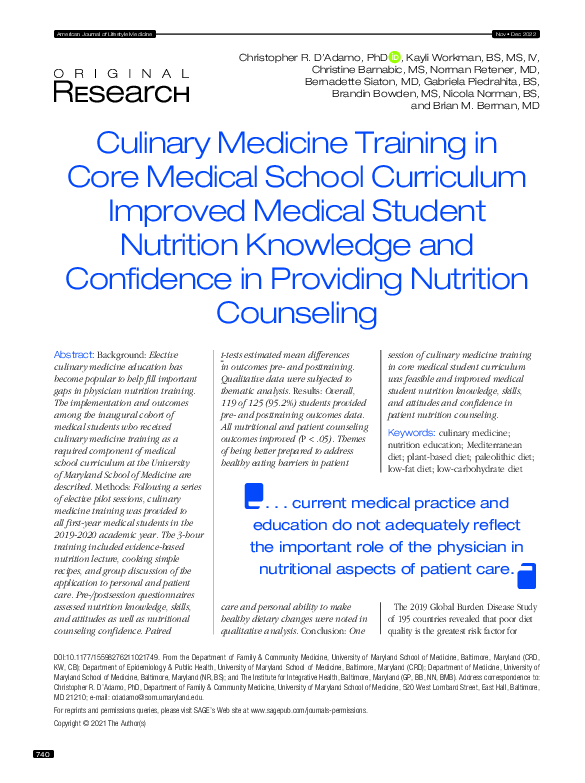(PDF) Culinary Medicine Training in Core Medical School Curriculum ...