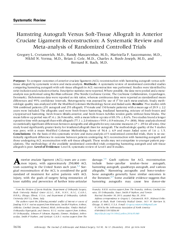 (PDF) Hamstring autograft versus soft-tissue allograft in anterior ...