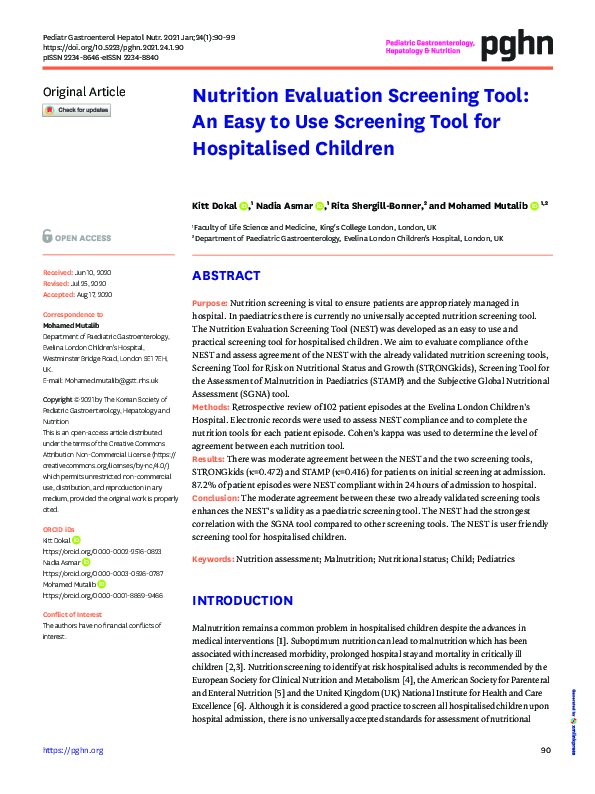 (PDF) Nutrition Evaluation Screening Tool: An Easy to Use Screening ...