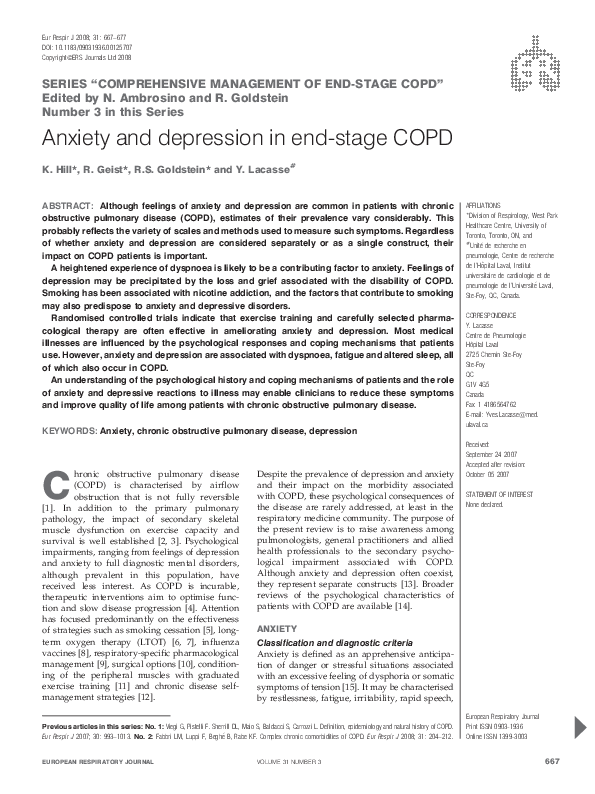 (PDF) Anxiety and depression in end-stage COPD
