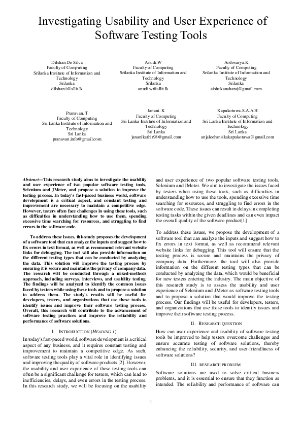 (PDF) Investigating Usability and User Experience of Software Testing ...