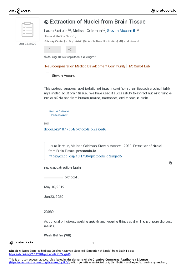 (PDF) Extraction of Nuclei from Brain Tissue v1