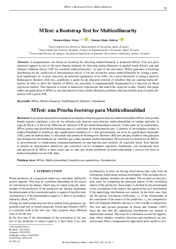 Pdf Mtest A Bootstrap Test For Multicollinearity 6156
