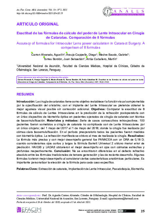 (PDF) Accuracy of formulas for Intraocular Lens power calculation in ...