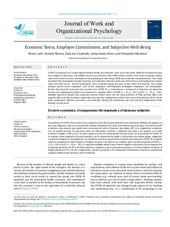 (PDF) Economic Stress, Employee Commitment, and Subjective Well-Being ...