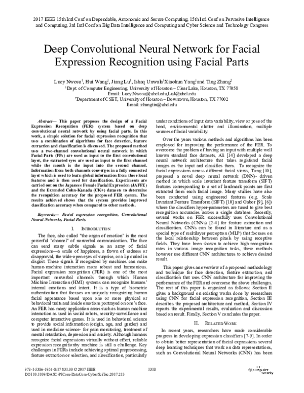 (PDF) Deep Convolutional Neural Network for Facial Expression Recognition Using Facial Parts