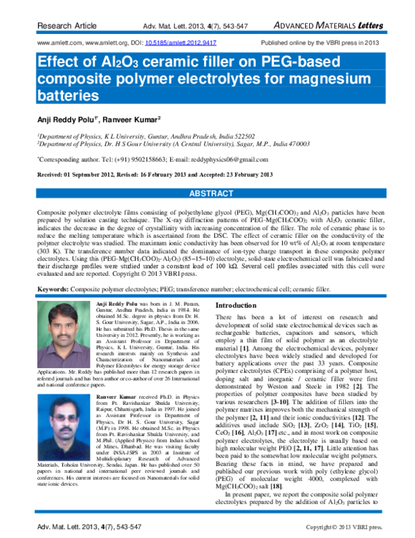 (PDF) Effect of al2o3 ceramic filler on peg-based composite polymer ...