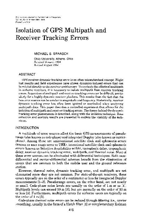 (PDF) Isolation of GPS Multipath and Receiver Tracking Errors