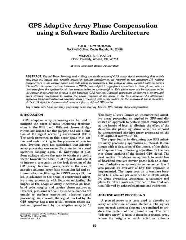 (PDF) GPS Adaptive Array Phase Compensation using a Software Radio Architecture