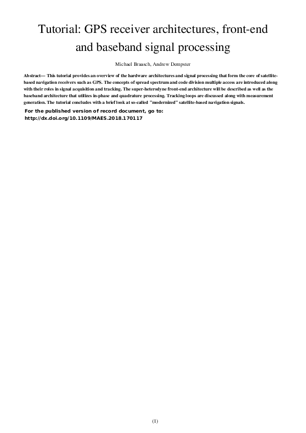 (PDF) Tutorial: GPS receiver architectures, front-end and baseband signal processing