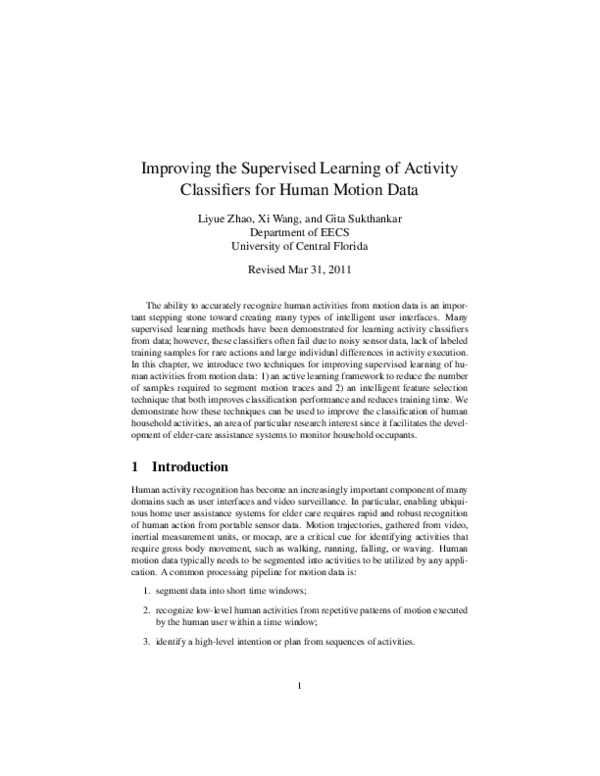 (PDF) Improving the Supervised Learning of Activity Classifiers for Human Motion Data