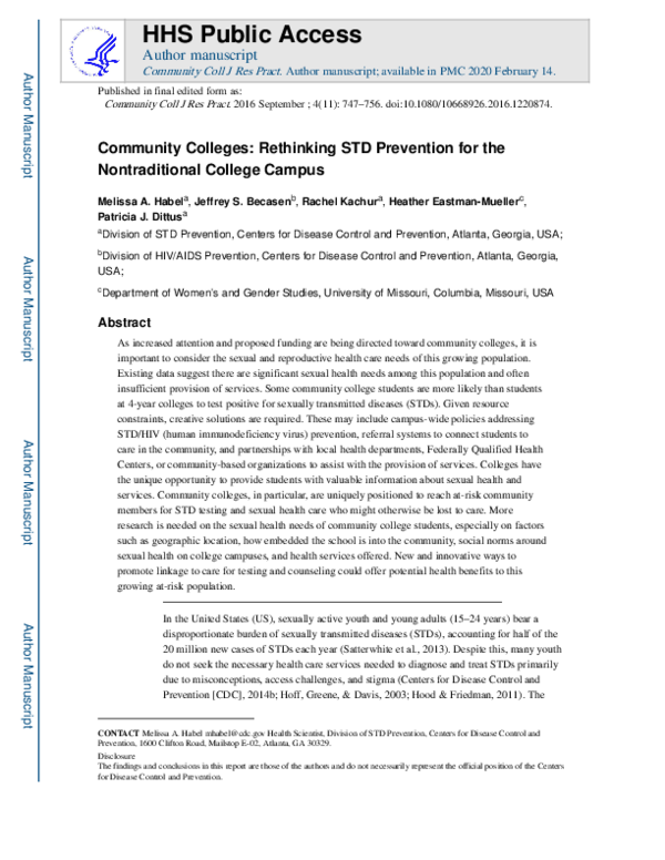 (PDF) Community Colleges: Rethinking STD Prevention for the ...
