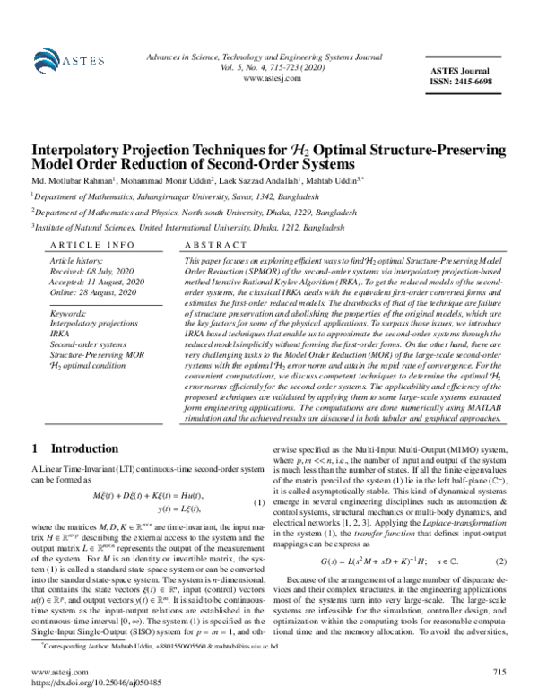 (PDF) Interpolatory Projection Techniques for H2 Optimal Structure-Preserving Model Order ...